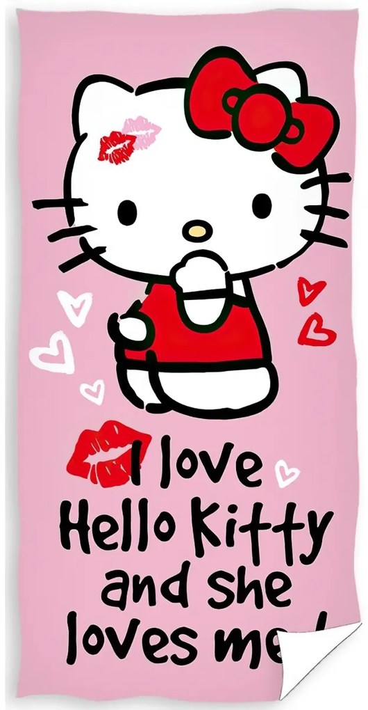 TipTrade Dětská plážová osuška HELLO KITTY LOVE, růžová, froté, 70x140cm