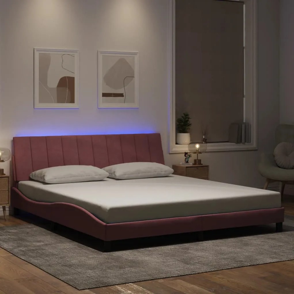 Rám postele s LED osvětlením bez matrace Hanko růžový 180 x 200 cm samet 3213798