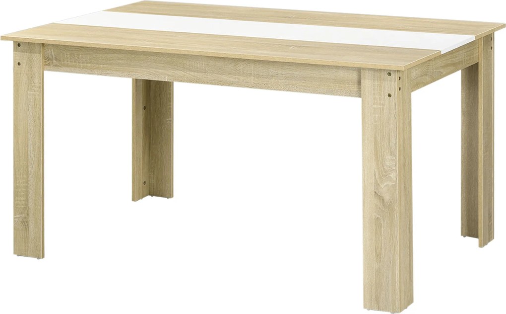 HOMCOM Moderní jídelní stůl obdélníkový pro 4-6 osob, nosnost 100 kg, pro obývací pokoj 140x89,5x75 cm bílý a dubový