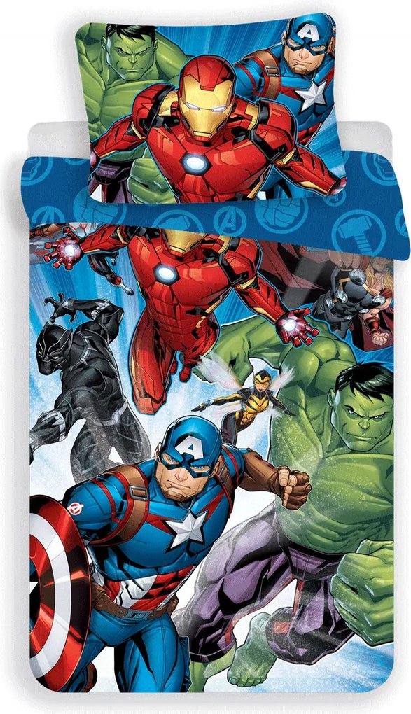 Jerry Fabrics Povlečení Avengers Brands 02 modrá 140x200, 70x90 cm