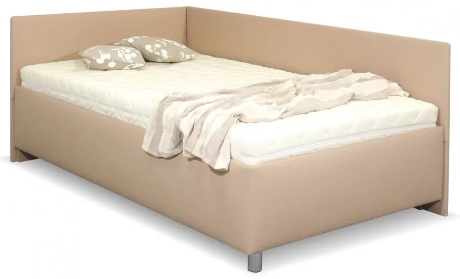 Zvýšená čalouněná postel s úložným prostorem Ryana, 120x200, světle hnědá INTENA