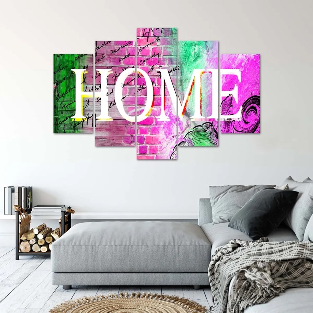 Obraz na plátně pětidílný Home Nástěnný nápis Barevný - 200x100 cm
