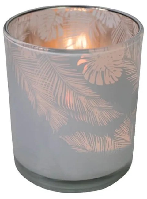 Svícen z mléčného skla s dekorem listů - Ø 8,8*10cm