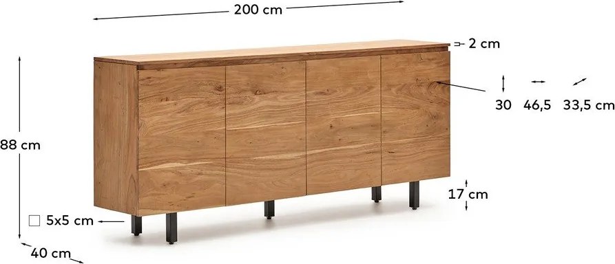 Komoda z masivu akácie v přírodní barvě 200x88x40 cm Uxue – Kave Home