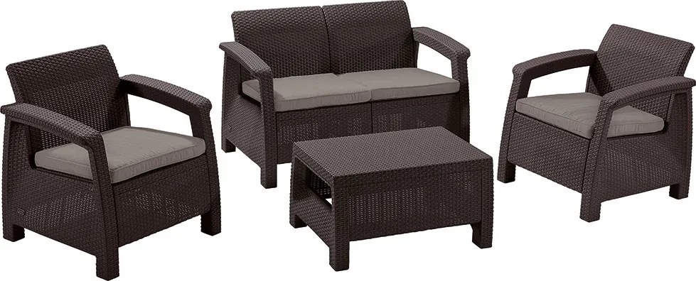 Allibert Corfu set- hnědý + šedohnědé podušky