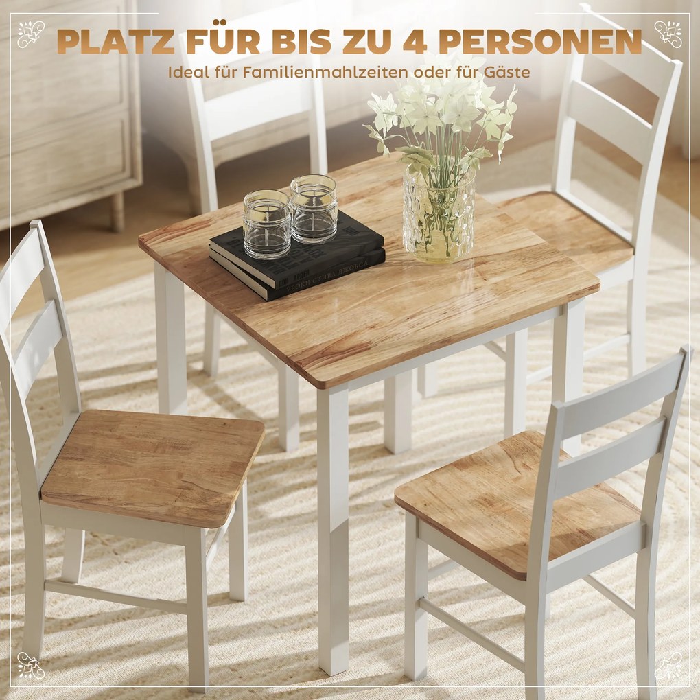 HOMCOM čtvercový jídelní stůl s dubovým dekorem, 69 × 69 cm — malý moderní stůl z dřeva gumovníku pro 2–4 osoby