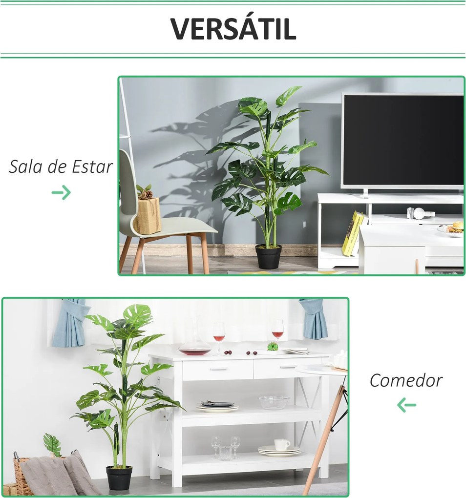 Umělá rostlina Outsunny 100 cm Umělý Monstera s 21 listy a květináčem do domácnosti nebo kanceláře Zelená