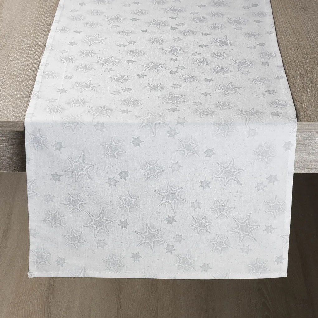 Ubrus Veba GARBO tisk Vánoční hvězdy bílo-stříbrná s nešpinivou úpravou Velikost: 40x140 cm