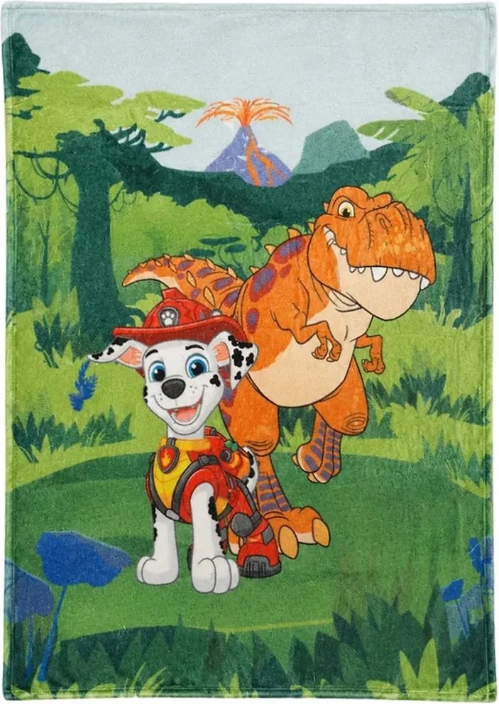 Dětská coral fleece deka Tlapková patrola – Paw Patrol - motiv Marshall a dinosaurus - 130x170 cm