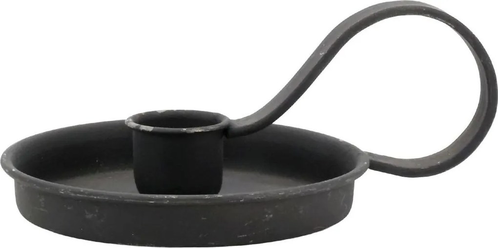 Černý antik kovový svícen na úzkou svíčku s očkem - 10*Ø 8*6 cm