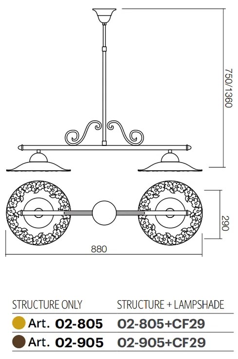 Incanti Rustikální závěsné svítidlo Lea, ø 44 cm,  š. 88 cm Barva: Bronz