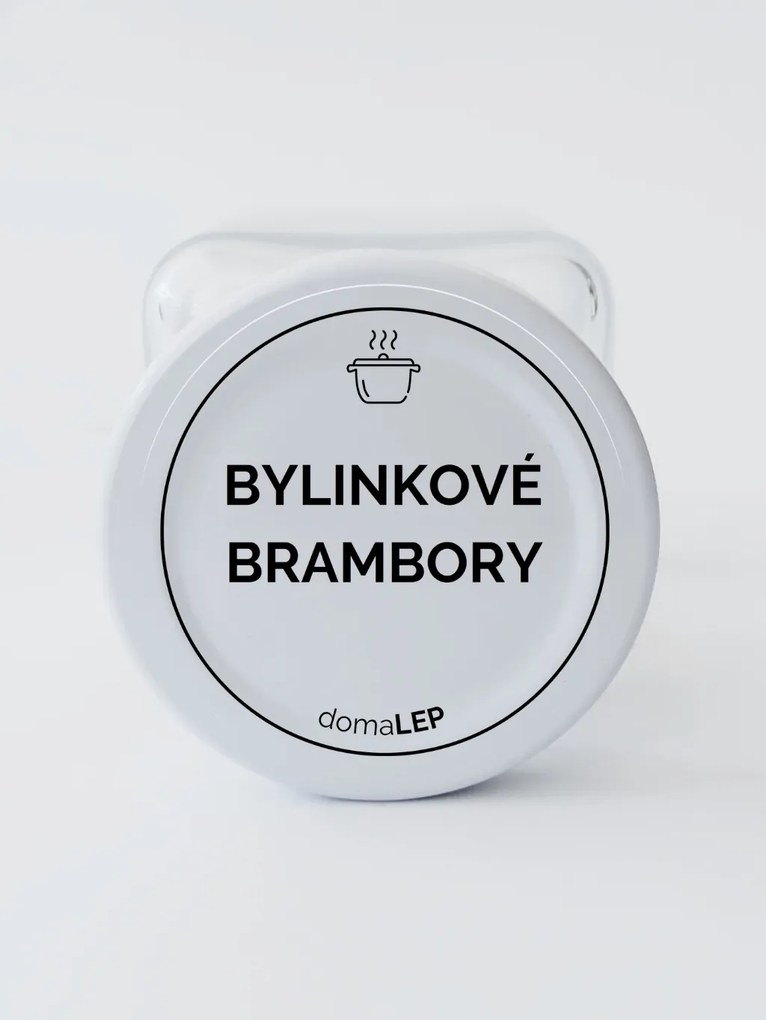 Samolepka na kořenky BYLINKOVÉ BRAMBORY průhledná 5 cm tučné písmo