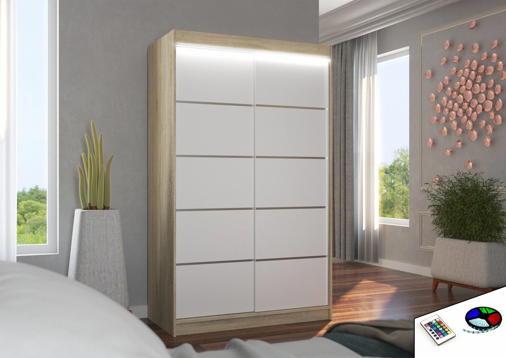 ADRK Furniture Posuvná skříň s LED osvětlením BENISSO 120 ADRK-SW-BEN-SW-120+L