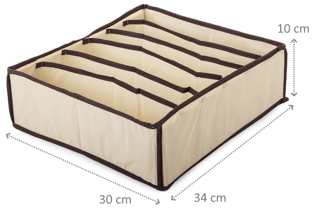 VERK GROUP Organizér na spodní prádlo, podprsenky, čepice, KIPIT, 6 přihrádek, béžový 34 x 30 x 10 cm