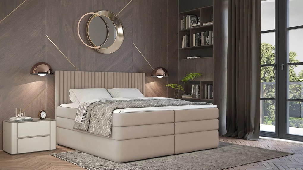 Boxspringová postel 180x200 LUMIRA 2 - béžová + topper ZDARMA