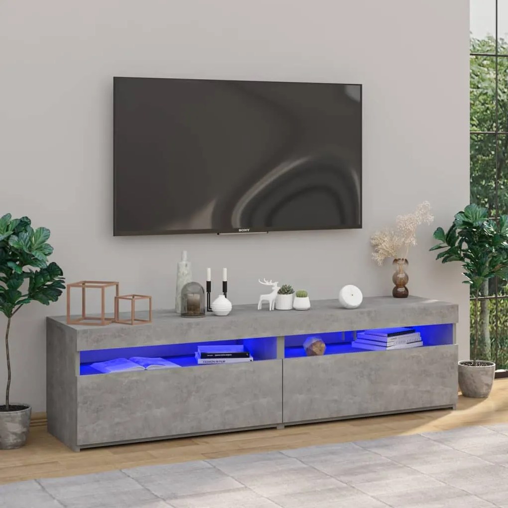 TV skříňky s LED osvětlením 2 ks betonově šedé 75 x 35 x 40 cm