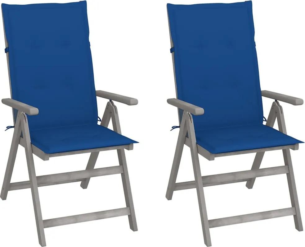 vidaXL Zahradní polohovací židle s poduškami 2 ks masivní akácie [3064712] Barva: Modrá