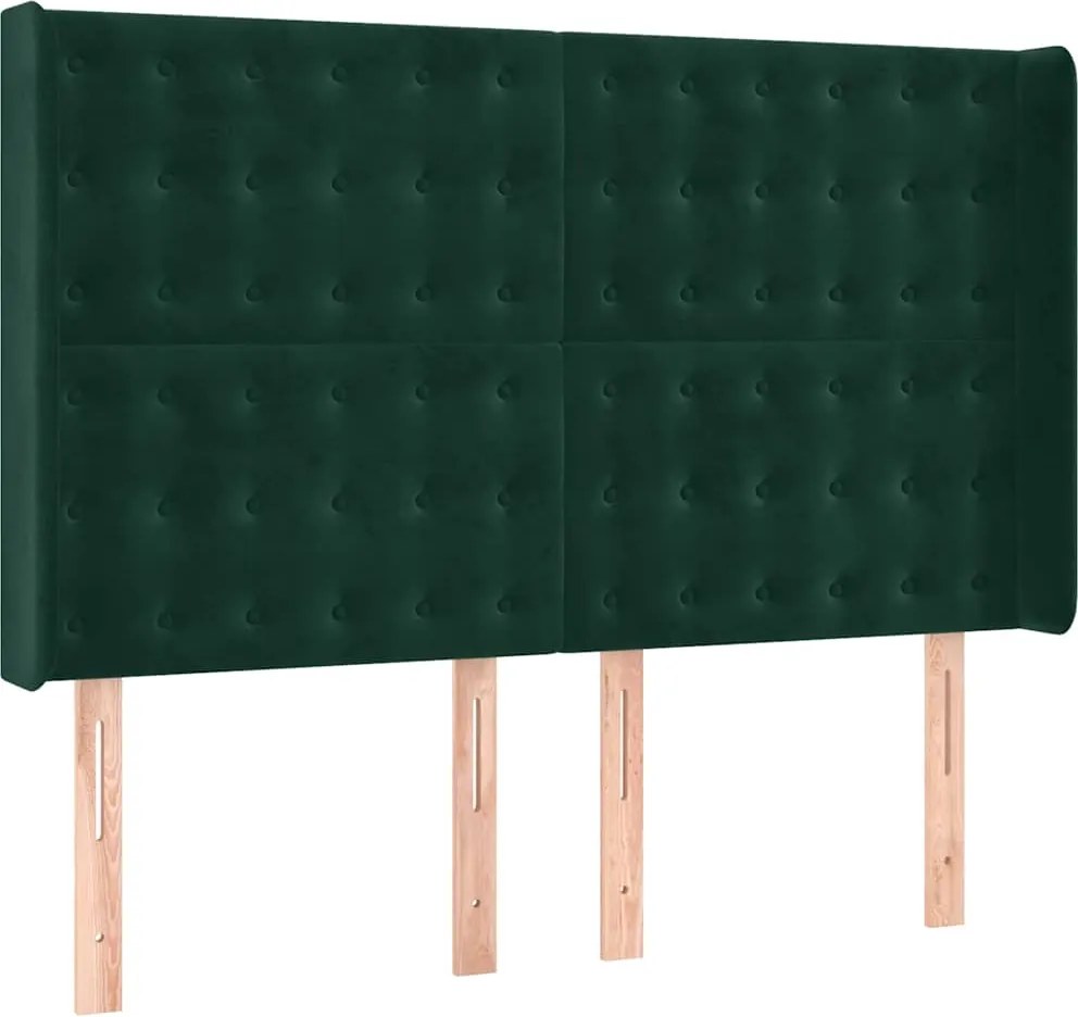 Box spring postel s matrací a LED tmavě zelená 140x200 cm samet 3139808