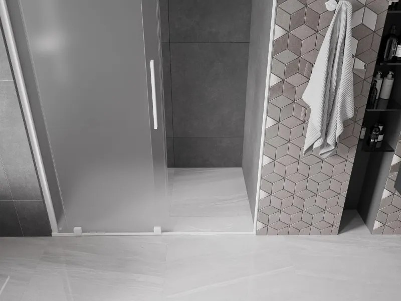 Mexen Velar, posuvné sprchové dveře do otvoru 130 cm, 8mm sklo námraza, bílá matná, 871-130-000-31-20