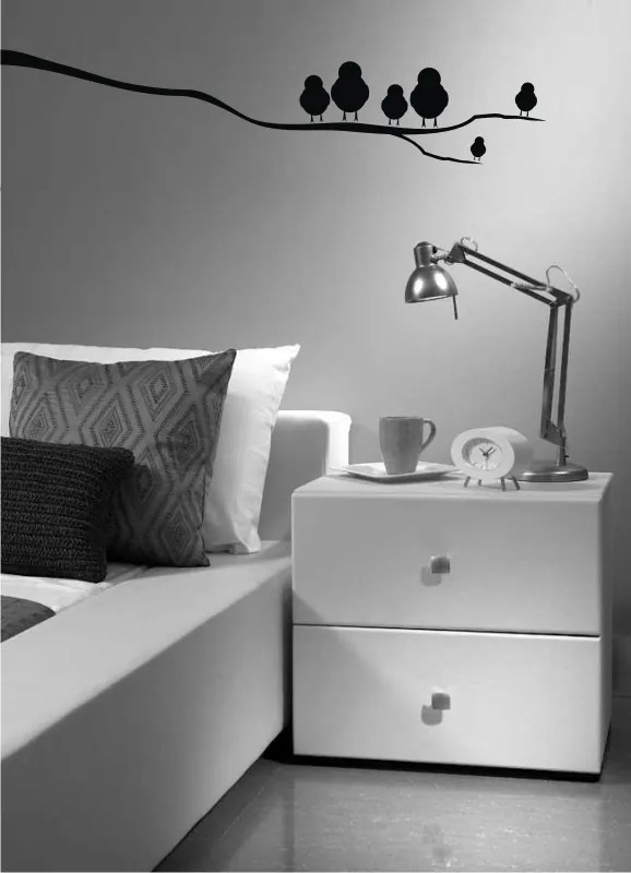 WALLVINIL Samolepky na zeď - Ptáčci na větvi Barva: Žlutá tmavá, Velikost: 60x12 cm, Pravá / Levá: Levá (dekorace směřuje/dívá se doleva)