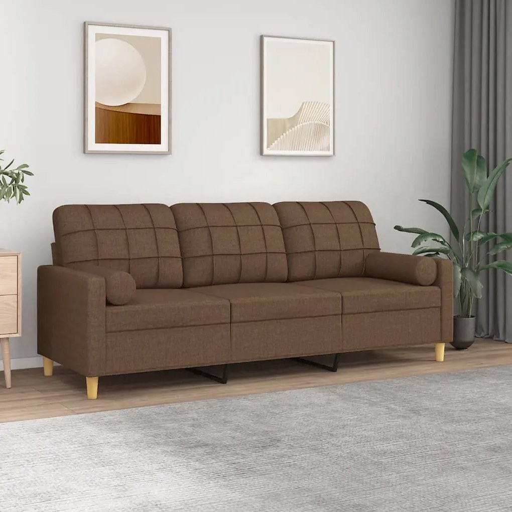 3místná pohovka s polštáři hnědá 180 cm textil 3200793