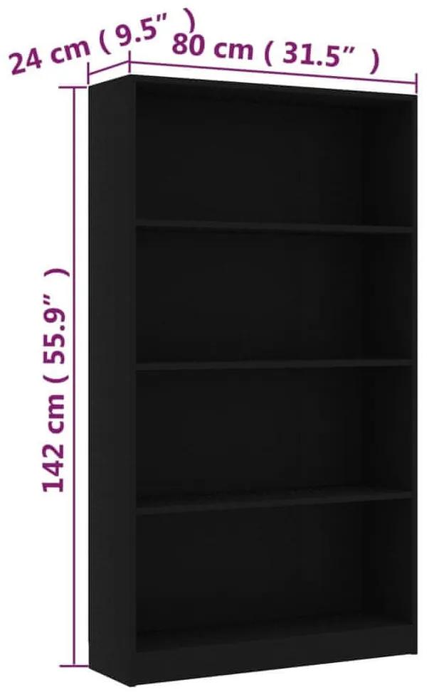 Petromila Knihovna se 4 policemi černá 80 x 24 x 142 cm dřevotříska