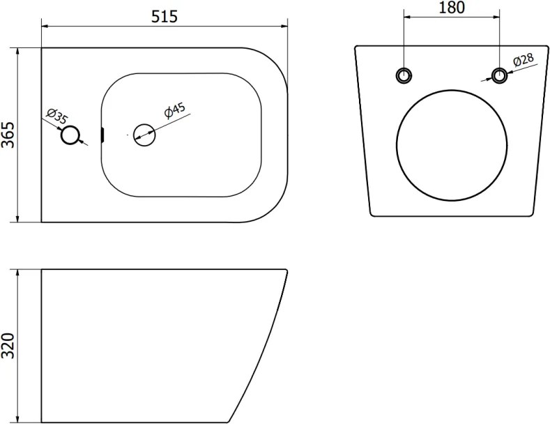 Mexen Madox, závěsný bidet 515x365x320 mm, bílá, 35155100