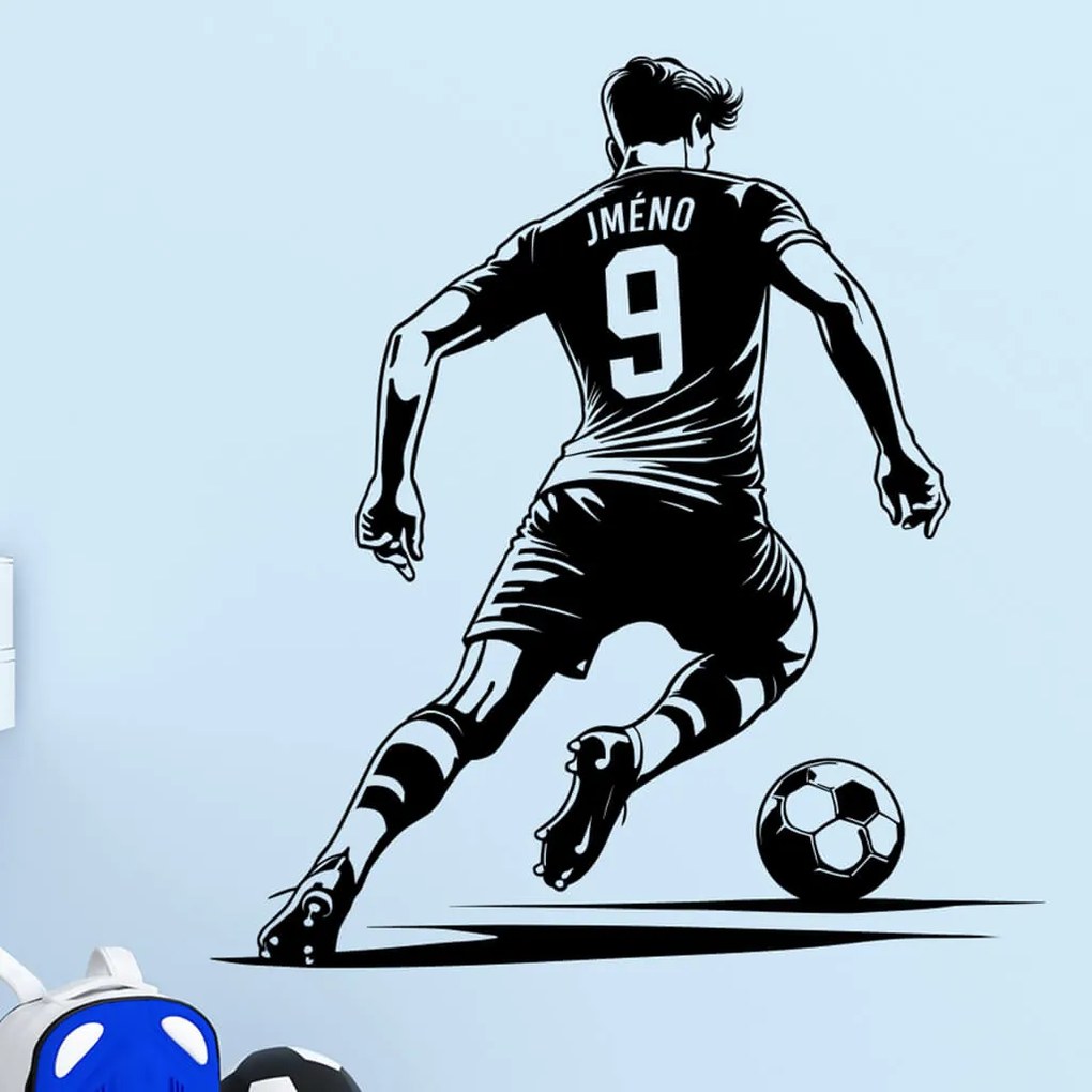 Živá Zeď Samolepka na zeď Fotbalista se jménem Barva: černá
