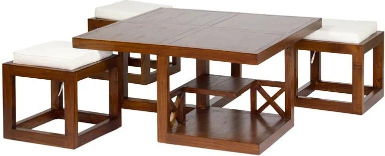 Set konferenčního stolku a 3 stoliček ze dřeva mindi Santiago Pons Ara