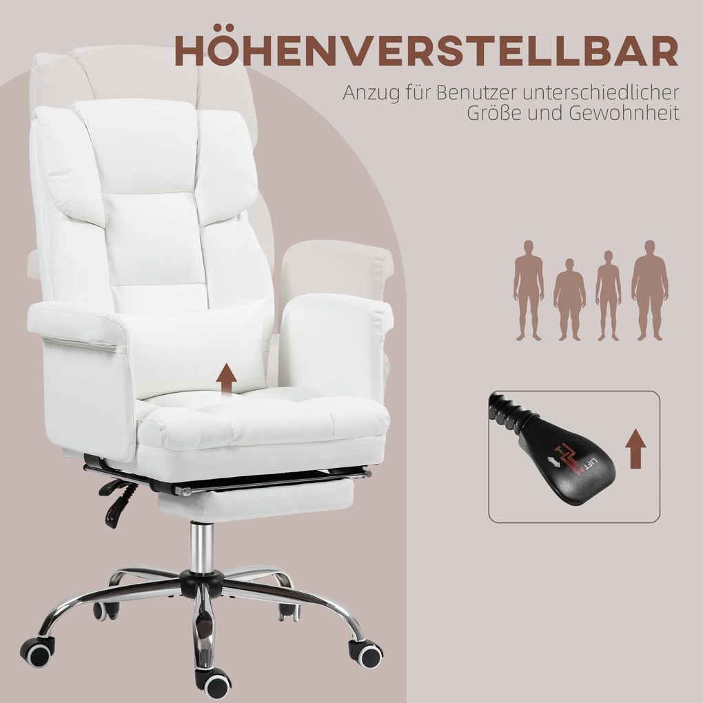 Kancelářská židle HOMCOM, ergonomická kancelářská židle s funkcí polohování, bederní polštář, výškově nastavitelná židle k počítači s podnožkou, otoč…