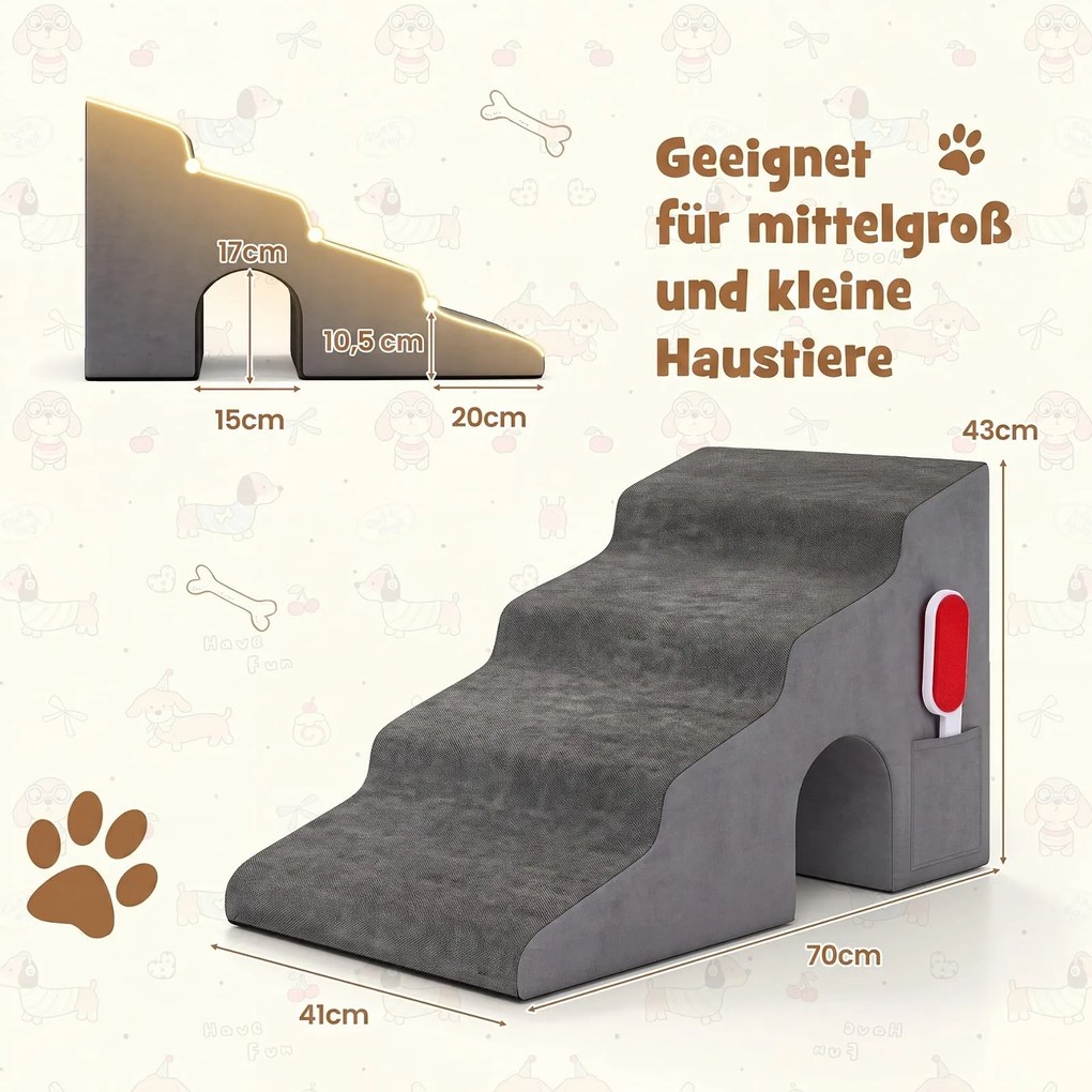 Costway Schodiště pro psy 4 Schody Pet Schody 43 cm vysoké s otvorem