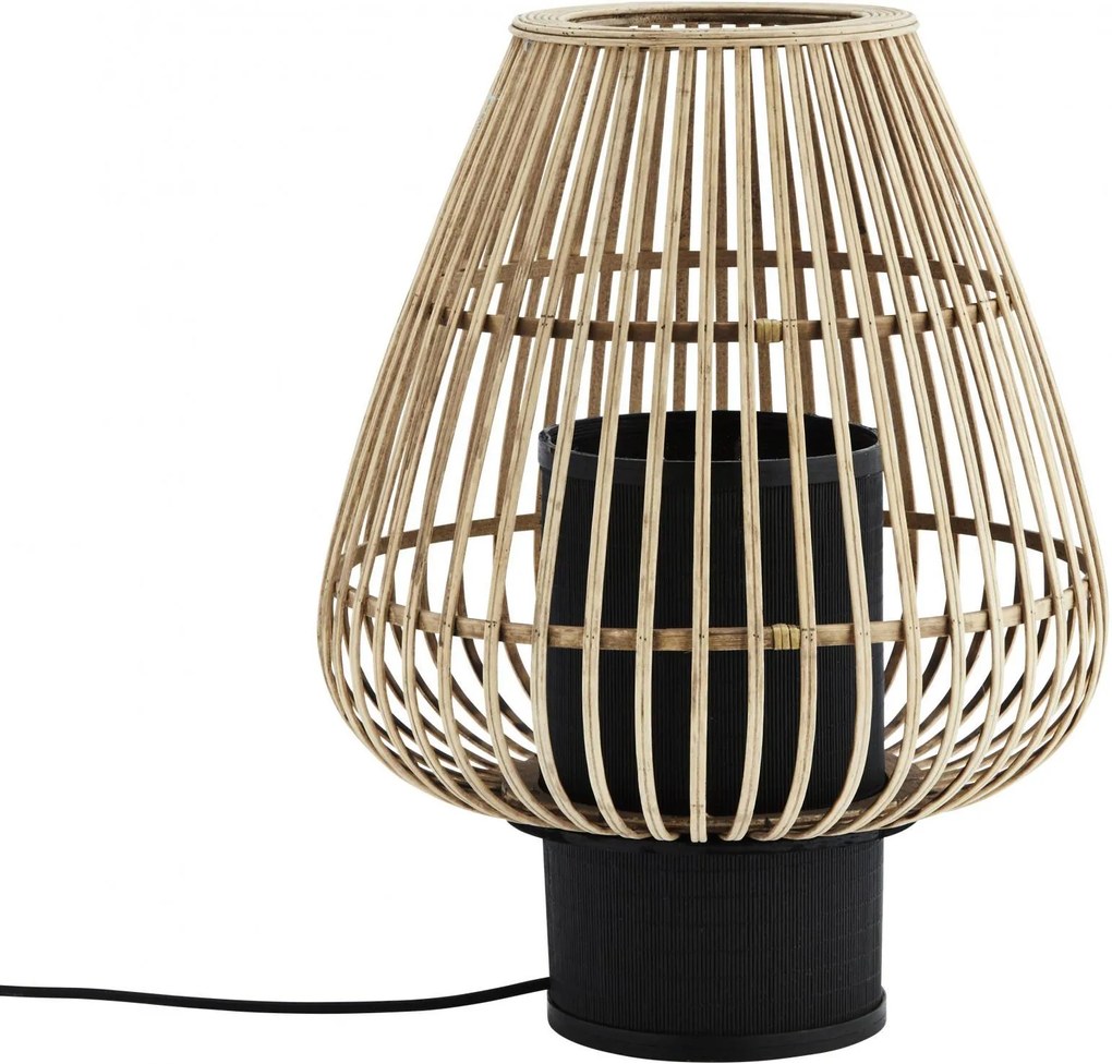 MADAM STOLTZ Stolní lampa Bamboo Natural/Black, černá barva, přírodní barva, dřevo, kov