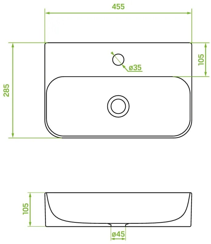 Laveo Laveo, keramický umyvadlo 455x285x105 mm, bílá lesklá, LAV-VUK_6145