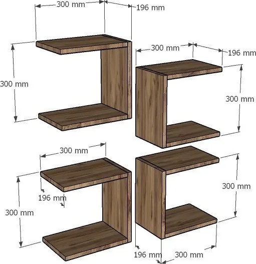 Sada nástěnných polic BASE 4 ks dub safírový