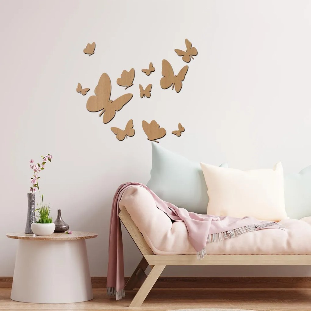 dřevo života Dřevěná dekorace na zeď MOTÝLCI Zvolte rozměr (cm): 9-35, Zvolte barvu dekoru: Horský dub