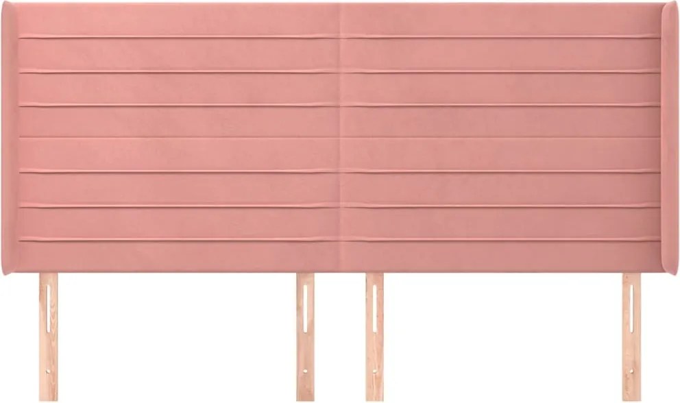 Čelo postele typu ušák růžové 183x16x118/128 cm samet 3119785
