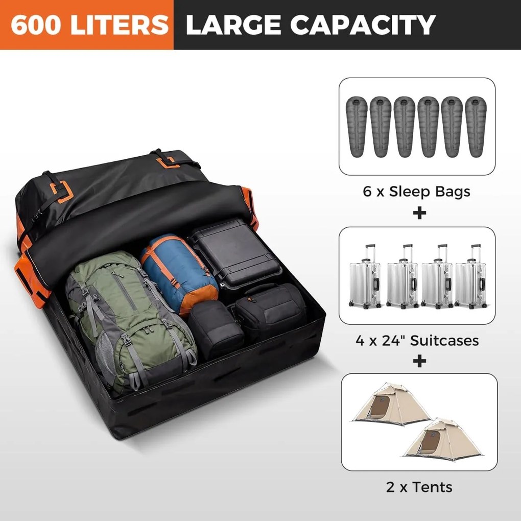 Costway 600 L střešní box na auto s protiskluzovou podložkou a 6
