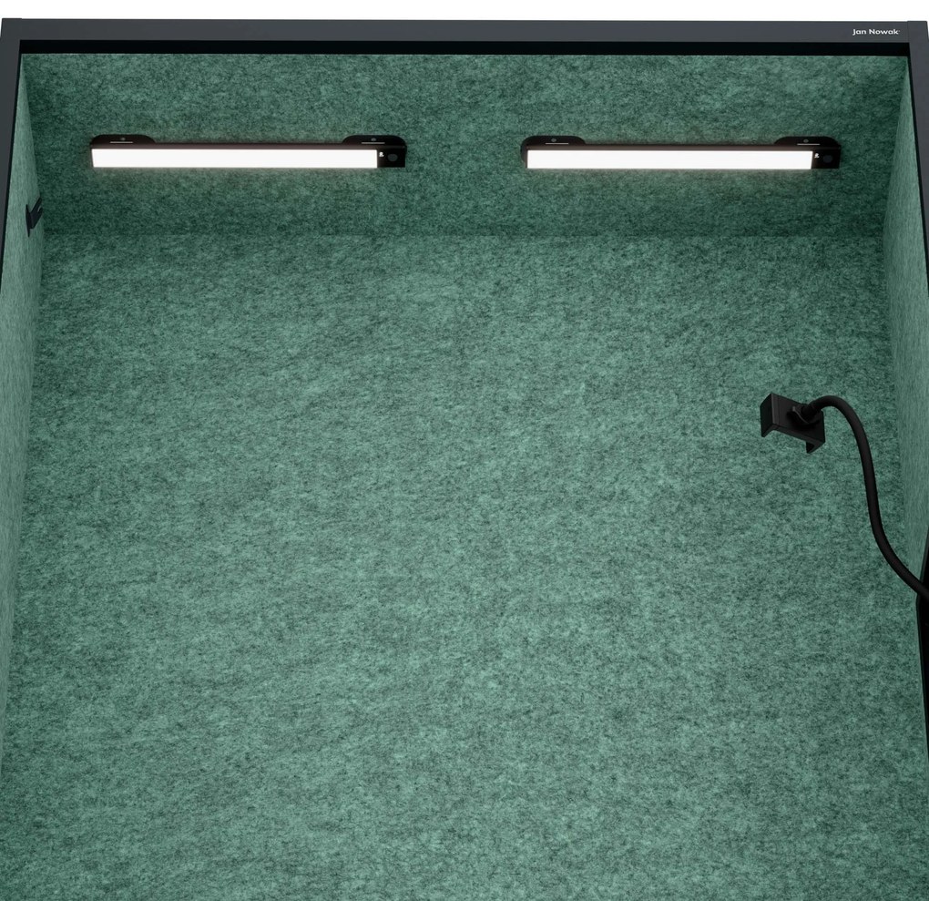 Skříň se sedákem a zónou ticha SALLY MentalBox, antracitová konstrukce, zelený sedák, 1850 x 1150 x 400 mm