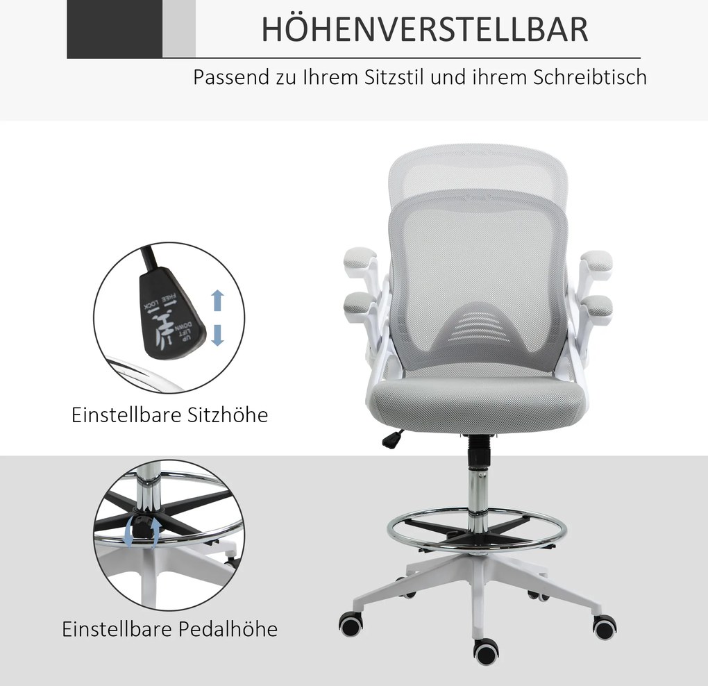 Ergonomická kancelářská židle Vinsetto s sklápěcími opěrkami a nastavitelným kroužkem pod nohy, výškově nastavitelná otočná židle s funkcí naklápění,…