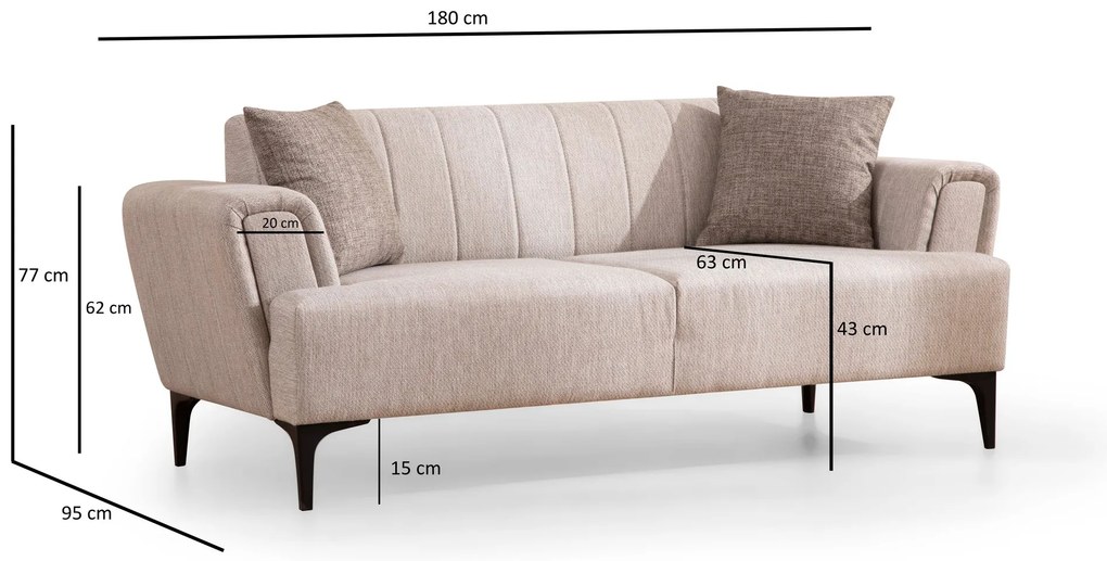 Hanah Home Dvoumístná pohovka HAMLET krémová 180 cm