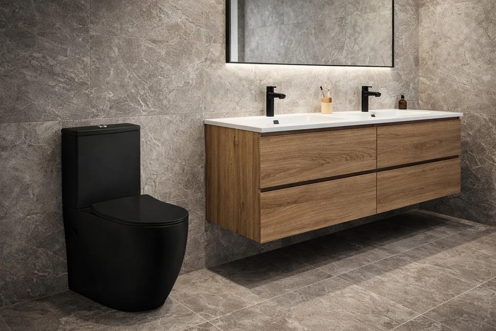 Erga Siena, WC kombi mísa s nádržkou včetně splachovací soupravy 620x365x830 mm + toaletní sedátko, černá matná, ERG-V03-SIENA-RIM-BK