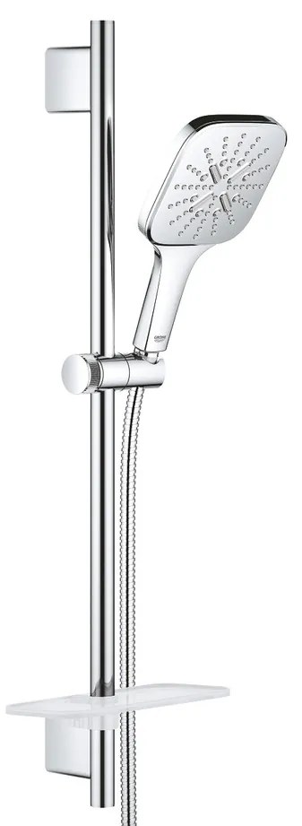 Grohe Rainshower SmartActive 130 Cube - Set pro upevnění na zeď se 3 proudy, sprchová tyč 600 mm, omezovač průtoku 6,8 l/min, chrom 26585000