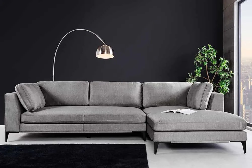 Designová rohová sedačka Sashanique 313 cm šedý samet - pravá