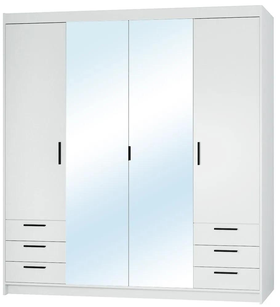 Šatní skříň ELENA 4D 6S + zrcadlo + nástavec + 6x zásuvka | 176,3 cm | bílá