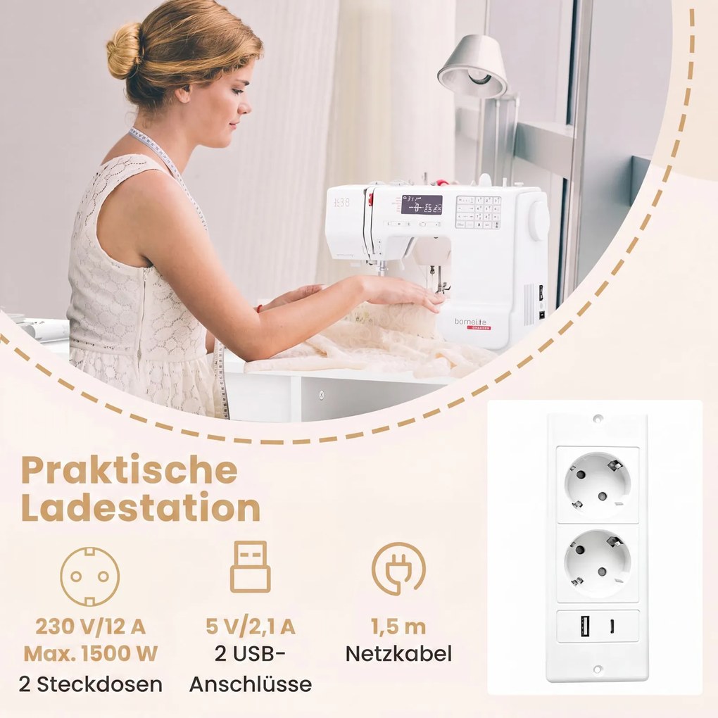 Costway Šicí stůl na kolečkách Skládací skříň na šicí stroj s nabíjecí stanicí 2