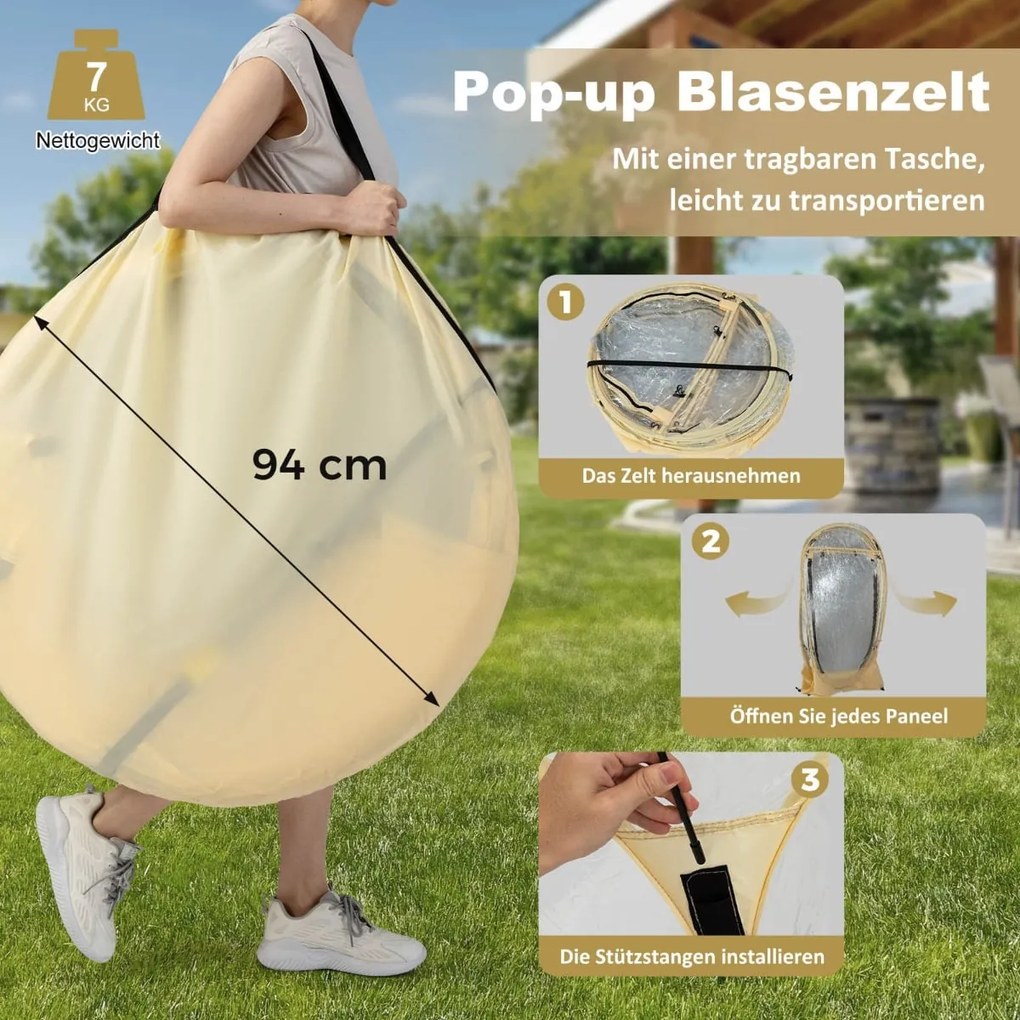 Costway 630° Průhledný PVC stan vyskakovací pro 5-6 osob – 265 × 265 cm