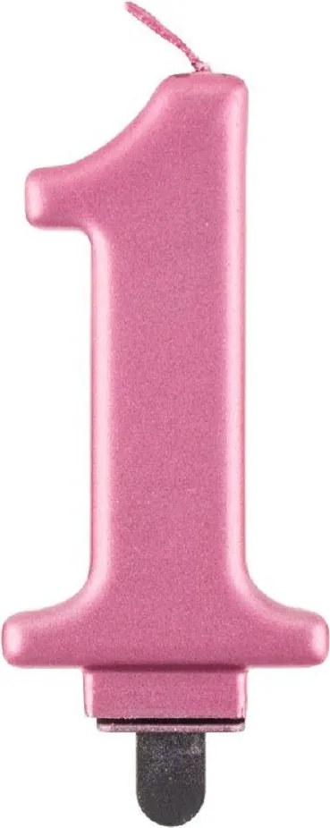 GoDan - svíčka dortová číslice 1 metalická, růžová 8 cm