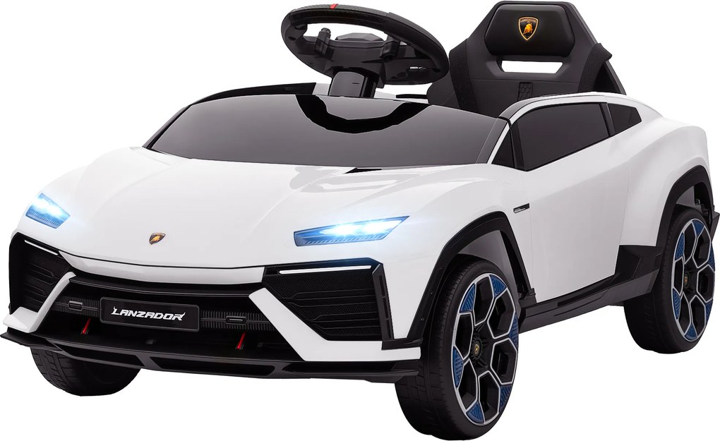 AIYAPLAY dětské elektrické auto Lamborghini 12V s 2,4G dálkovým ovládáním a 2 motory, max. 4 km/h, bílá