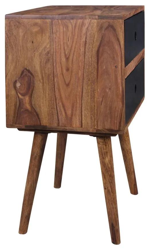 Bruxxi Noční stolek se zásuvkami Repa, 67 cm, masiv Sheesham, černá