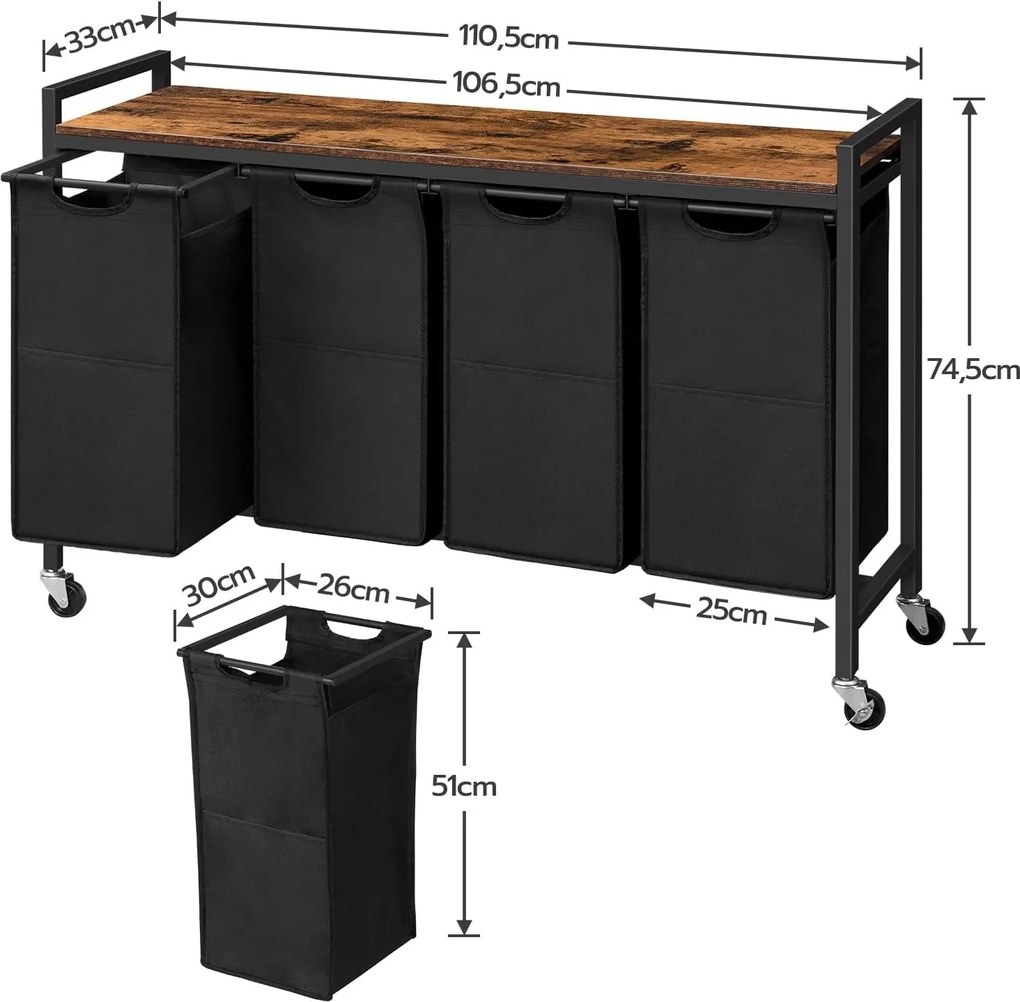 Koš na prádlo Vasagle Pietro 159 l hnědý/černý